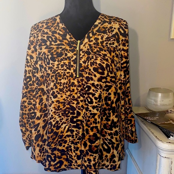 Cato | Tops | Cato Est 946 Leopard Animal Print Blouse Gold Metal Small ...